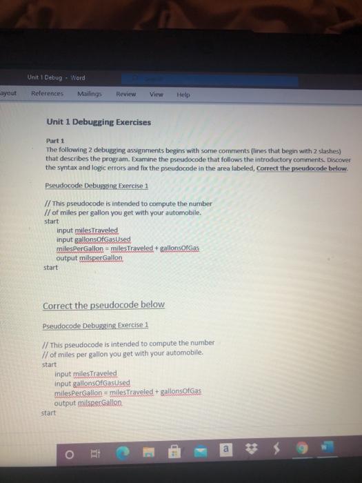Solved Unit 1 Debug Word Ayout References Mailings Review 