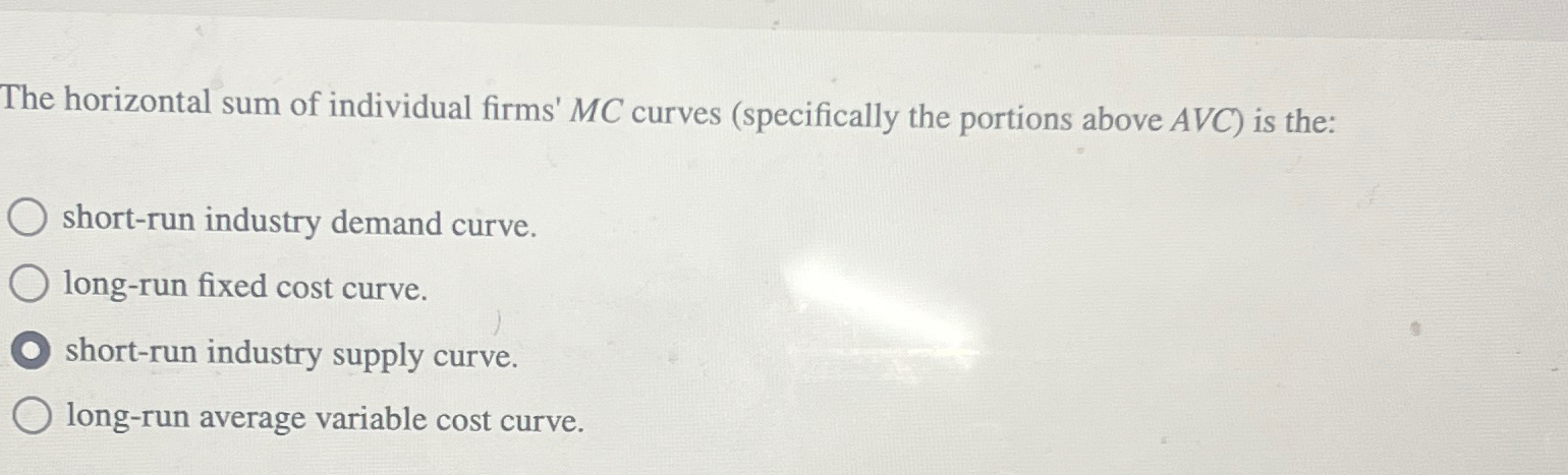 Solved The horizontal sum of individual firms' MC ﻿curves | Chegg.com