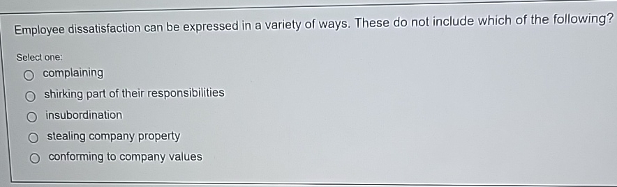 Solved Employee dissatisfaction can be expressed in a | Chegg.com