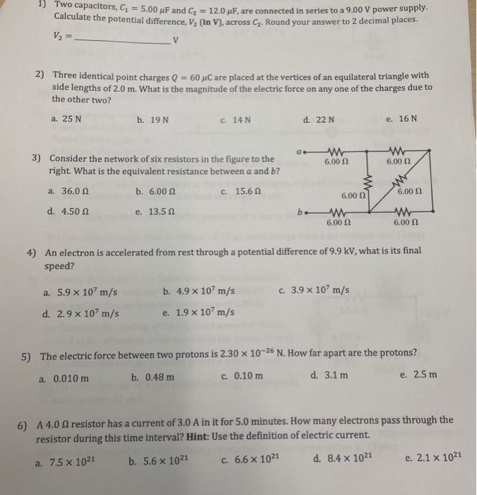 Solved 1) Two capacitors, C1=5.00μF and C2=12.0μF, are | Chegg.com