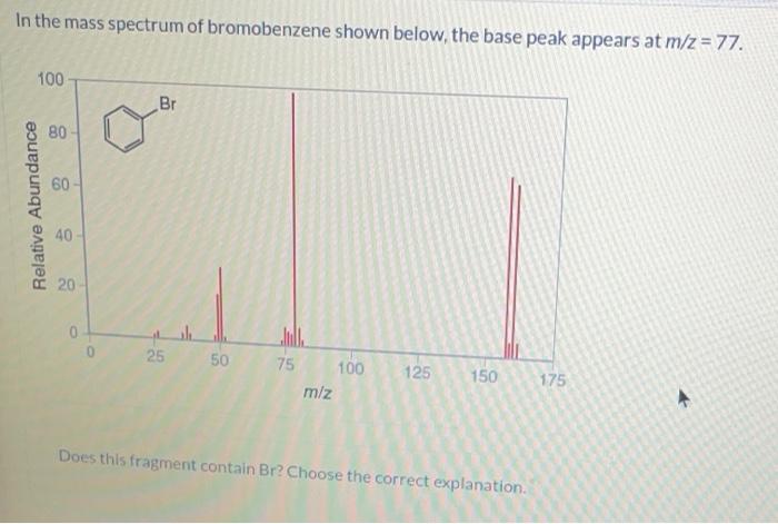 Solved In the mass spectrum of bromobenzene shown below, the | Chegg.com