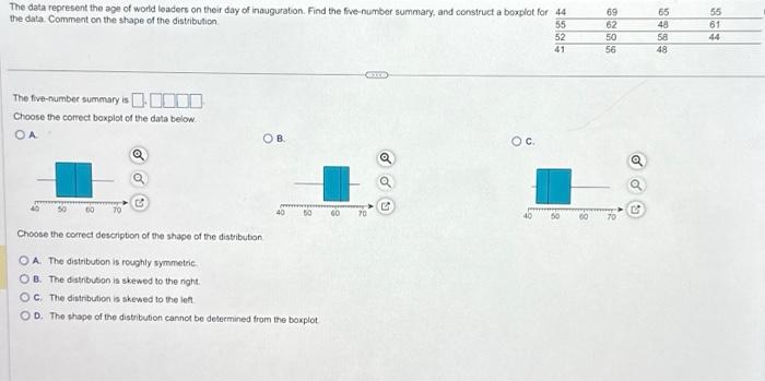 Solved The five-number summary is Choose the correct boxplot | Chegg.com