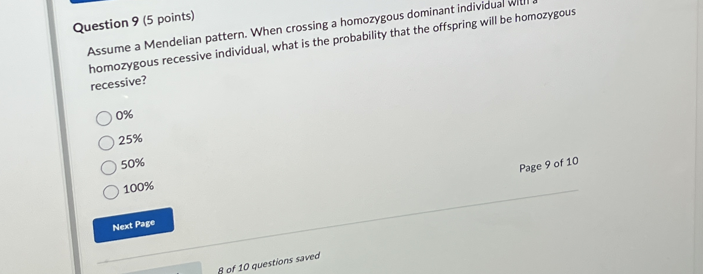 Solved Question 9 (5 ﻿points)homozygous recessive | Chegg.com