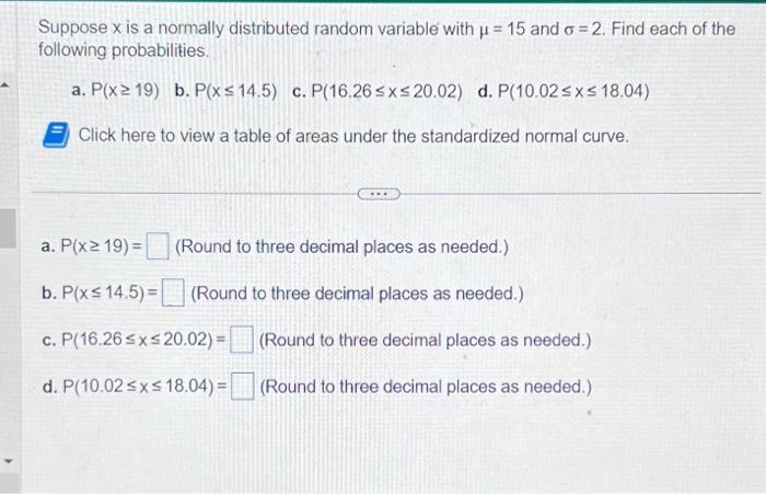 Solved Suppose x is a normally distributed random variable | Chegg.com