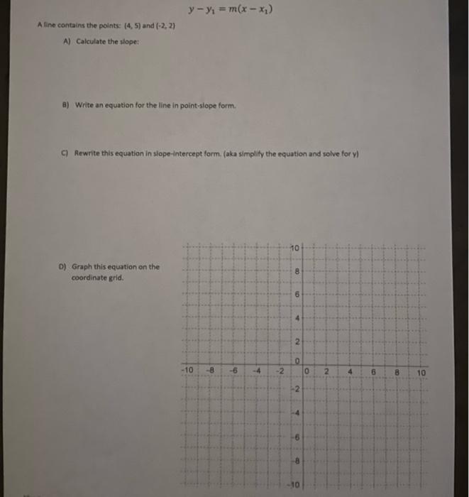 Solved y - y = m(x - x) A line contains the points: (4,5) | Chegg.com