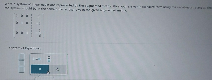 Solved Write a system of linear equations represented by the | Chegg.com
