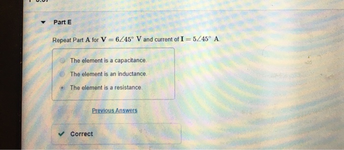 Solved 5.37 Part A A certain element has a phasor voltage of | Chegg.com