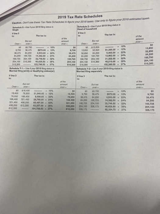 2019 tax schedule Use the 2018-tat-computation | Chegg.com