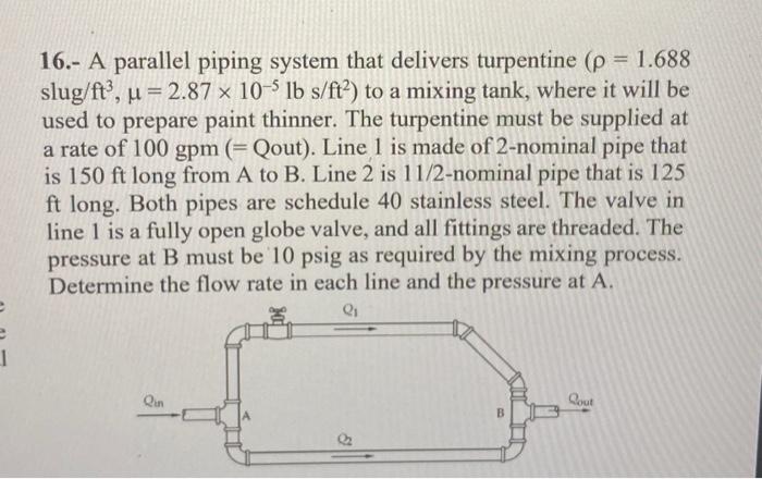Solved 16.- A parallel piping system that delivers | Chegg.com