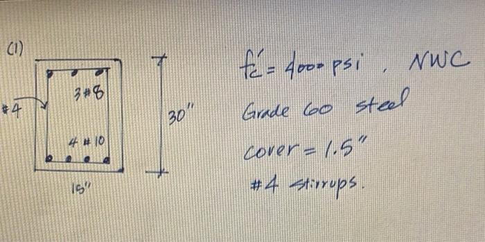 Solved fc′=4000psi,NWC Grade 60 steel cover =1.5′′ \#4 | Chegg.com
