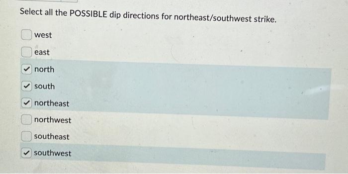 Solved Select all the POSSIBLE dip directions for | Chegg.com