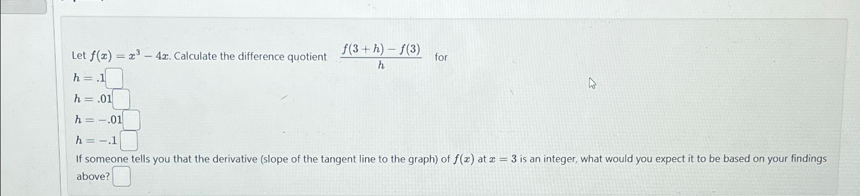 Solved Let f(x)=x3-4x. ﻿Calculate the difference quotient | Chegg.com