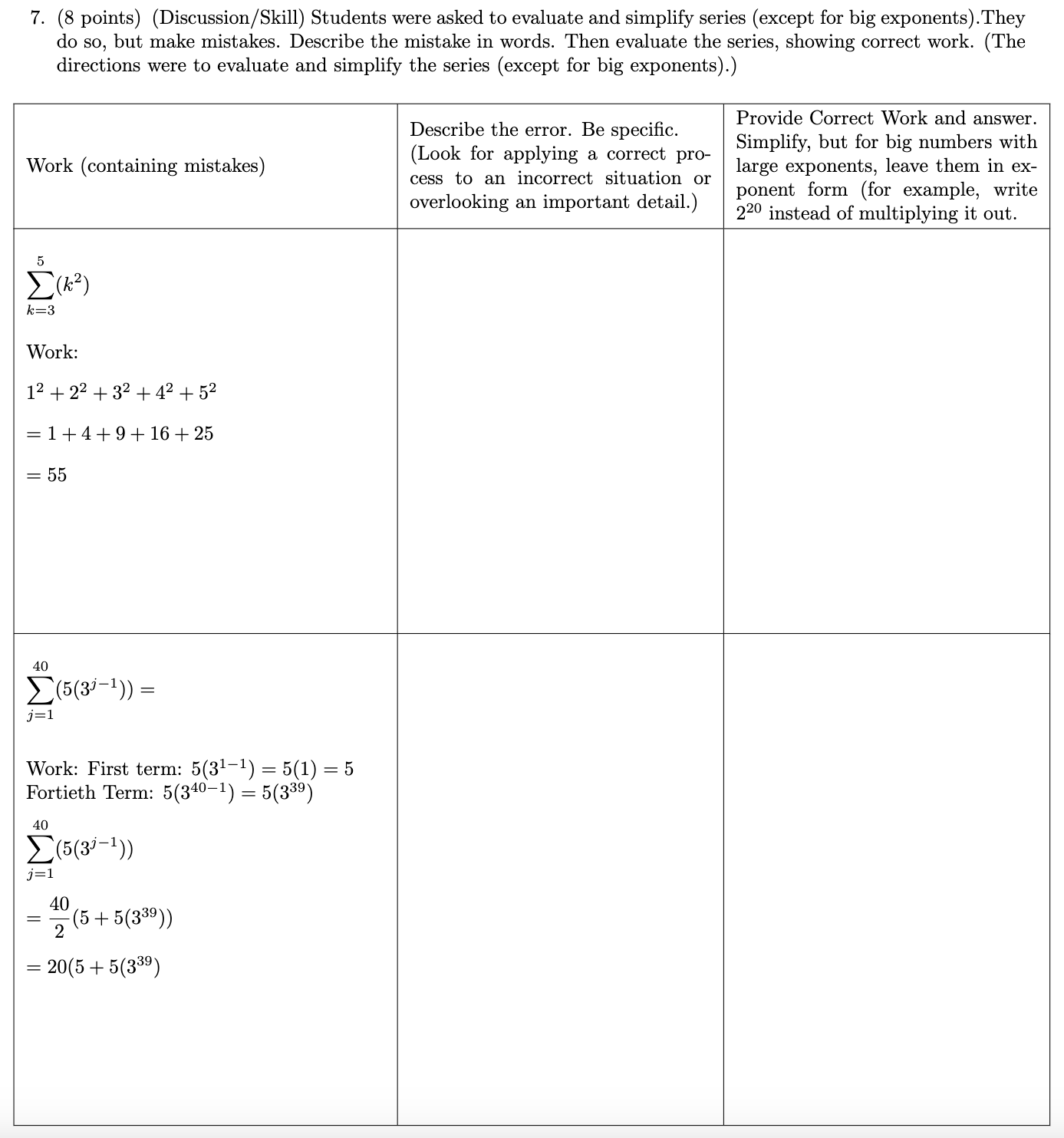 Solved 7. (8 ﻿points) (Discussion/Skill) ﻿Students were | Chegg.com