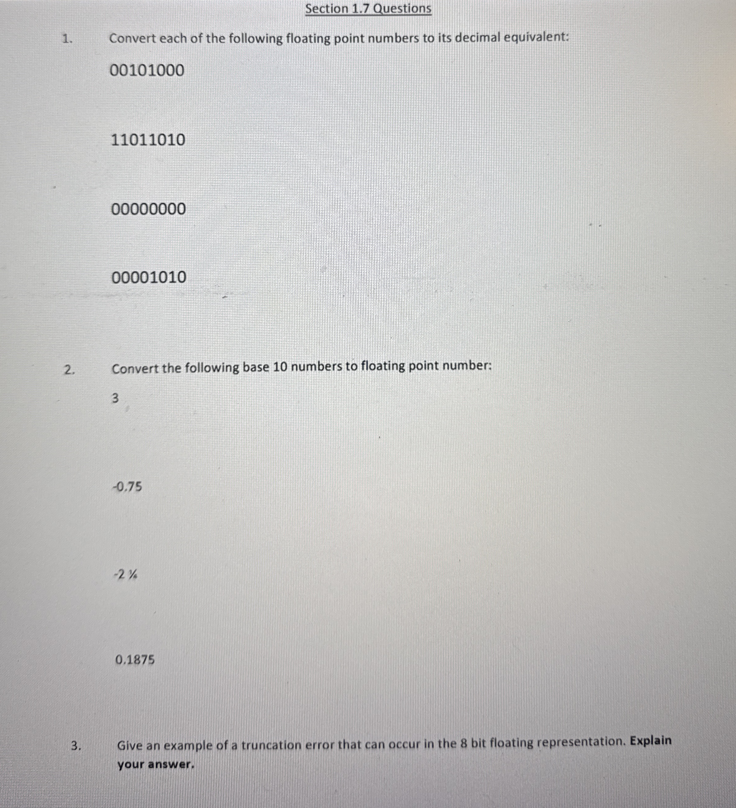 Solved Section 1.7 ﻿QuestionsConvert each of the following | Chegg.com