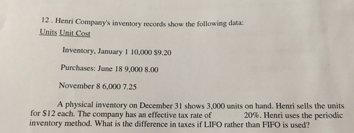 Solved 12. Henri Company's inventory records show the | Chegg.com