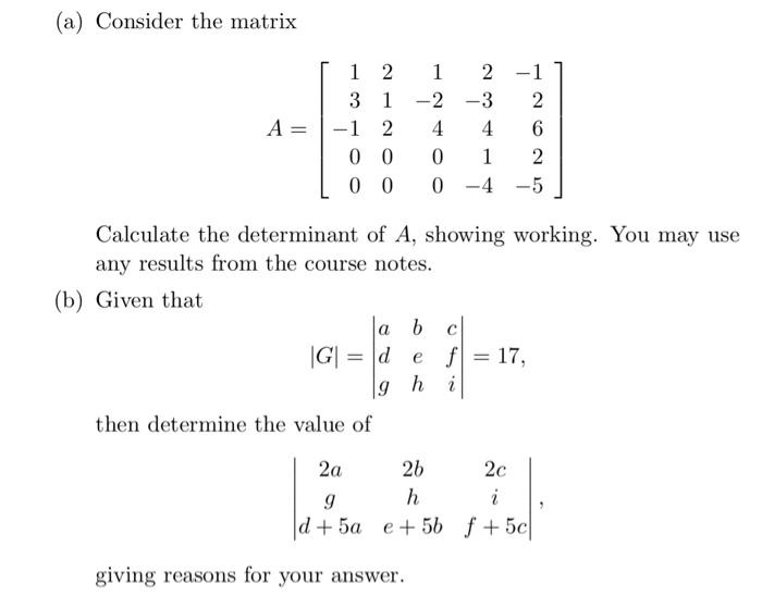 Solved (a) Consider the matrix | Chegg.com