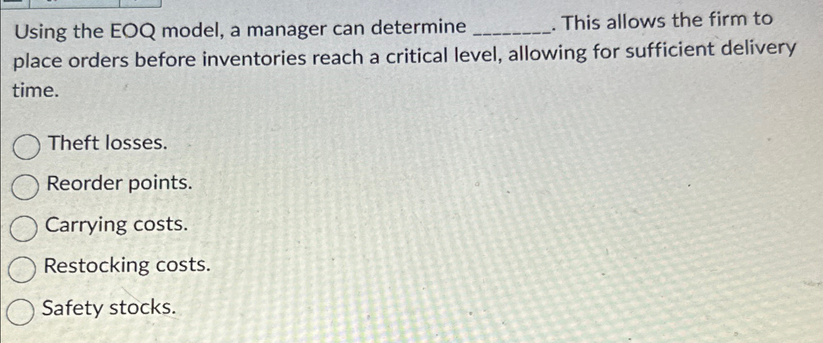 Solved Using the EOQ model, a manager can determine ﻿This | Chegg.com
