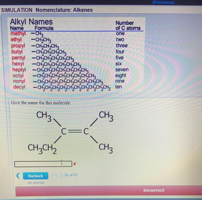 Solved (References) SIMULATION Nomenclature: Alkenes Alkyl | Chegg.com