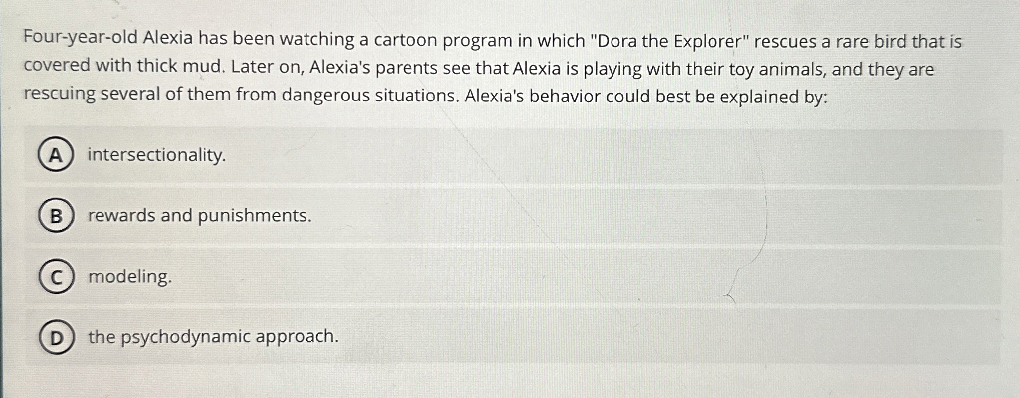 Solved Four-year-old Alexia has been watching a cartoon | Chegg.com