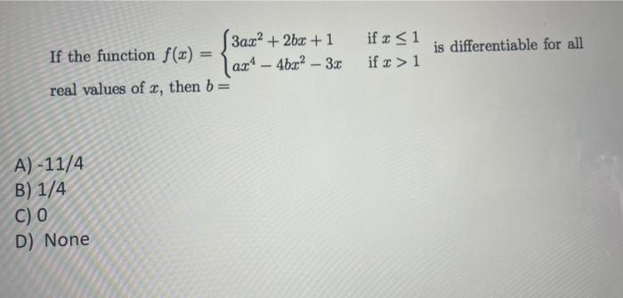 Solved (3ax² +2bx+1 ax¹-4bx²-3x If the function f(x) = real | Chegg.com