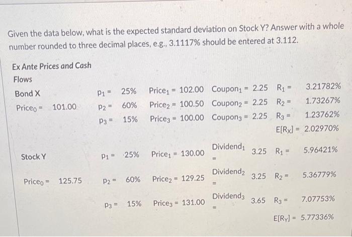 Solved Given the data below, what is the expected standard | Chegg.com