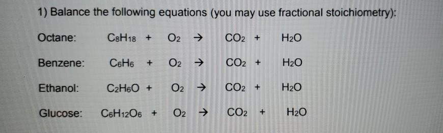 Solved 1) Balance the following equations (you may use | Chegg.com