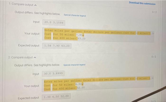 1. Compare output Download this submission Output | Chegg.com