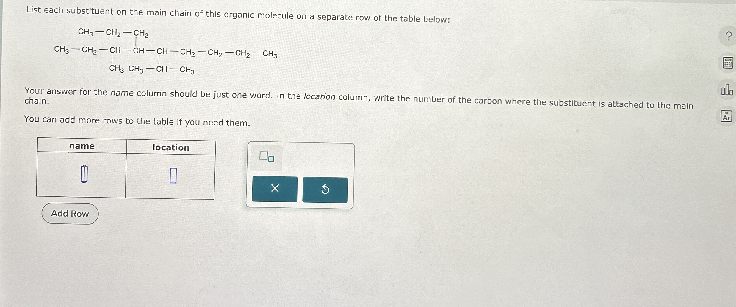Solved by an EXPERT List each substituent on the main chain of this | Chegg.com