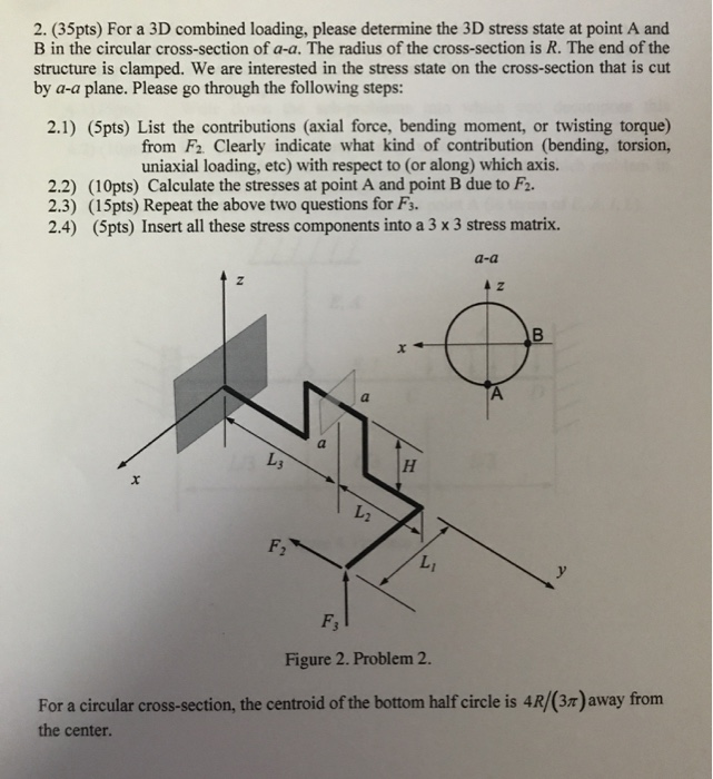 Solved 2. (35pts) For a 3D combined loading, please | Chegg.com
