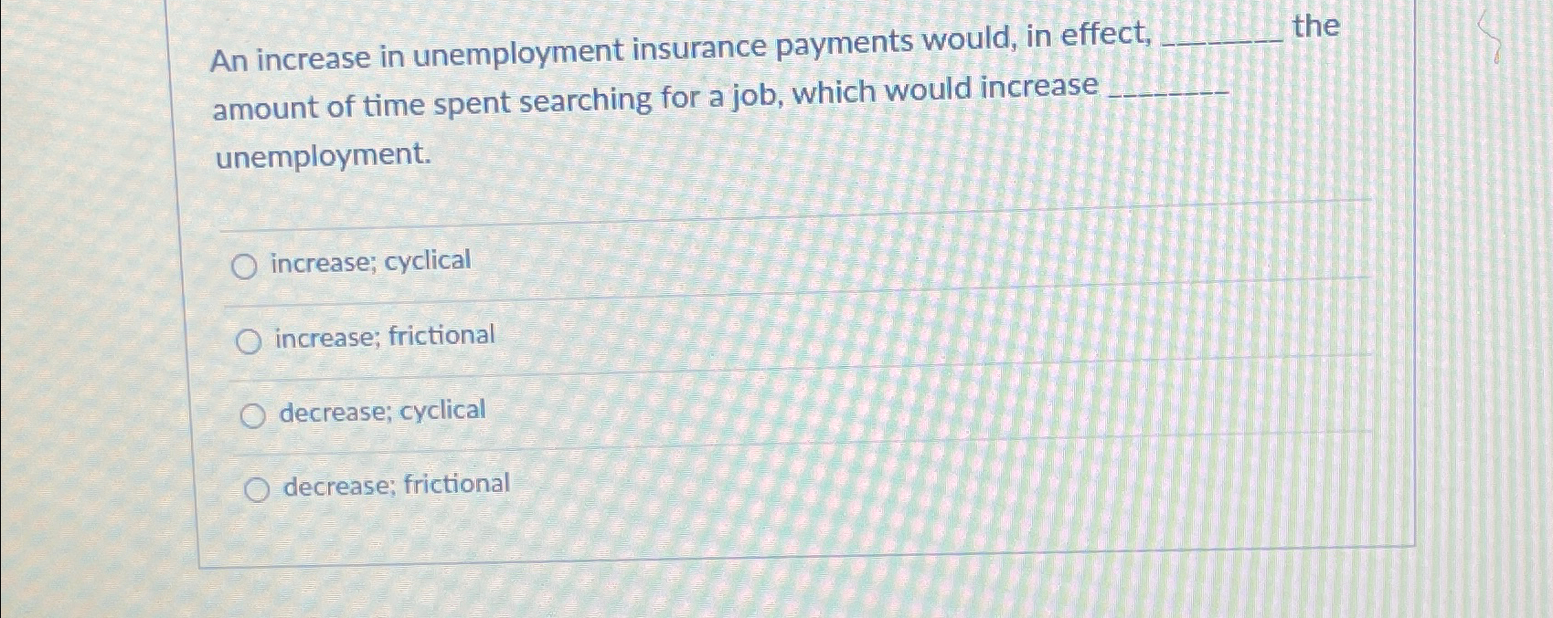 Solved An increase in unemployment insurance payments would, | Chegg.com