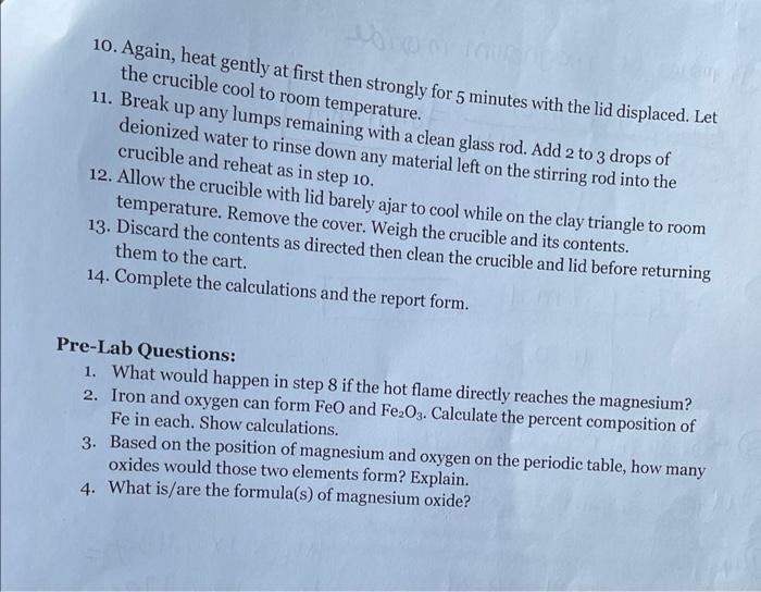 Solved experiment. Procedures: 1. Obtain a crucible and lid. | Chegg.com