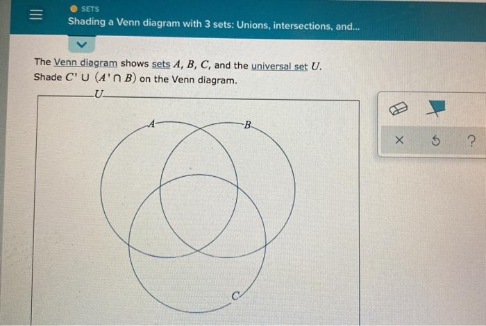 Solved SETS Shading a Venn diagram with 3 sets: Unions, | Chegg.com