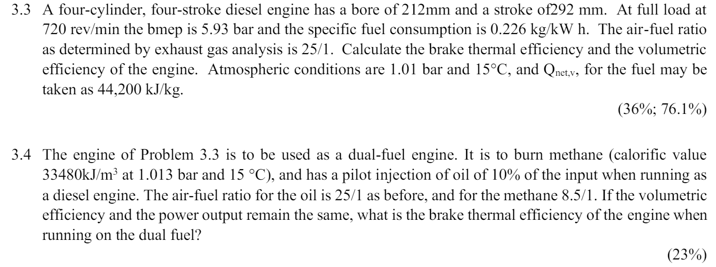 Solved ANSWER 3.4!!!3.3 ﻿A four-cylinder, four-stroke diesel | Chegg.com