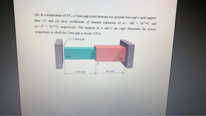 Solved 04) At a temperature of 5°C, a 3-mm gap exists | Chegg.com