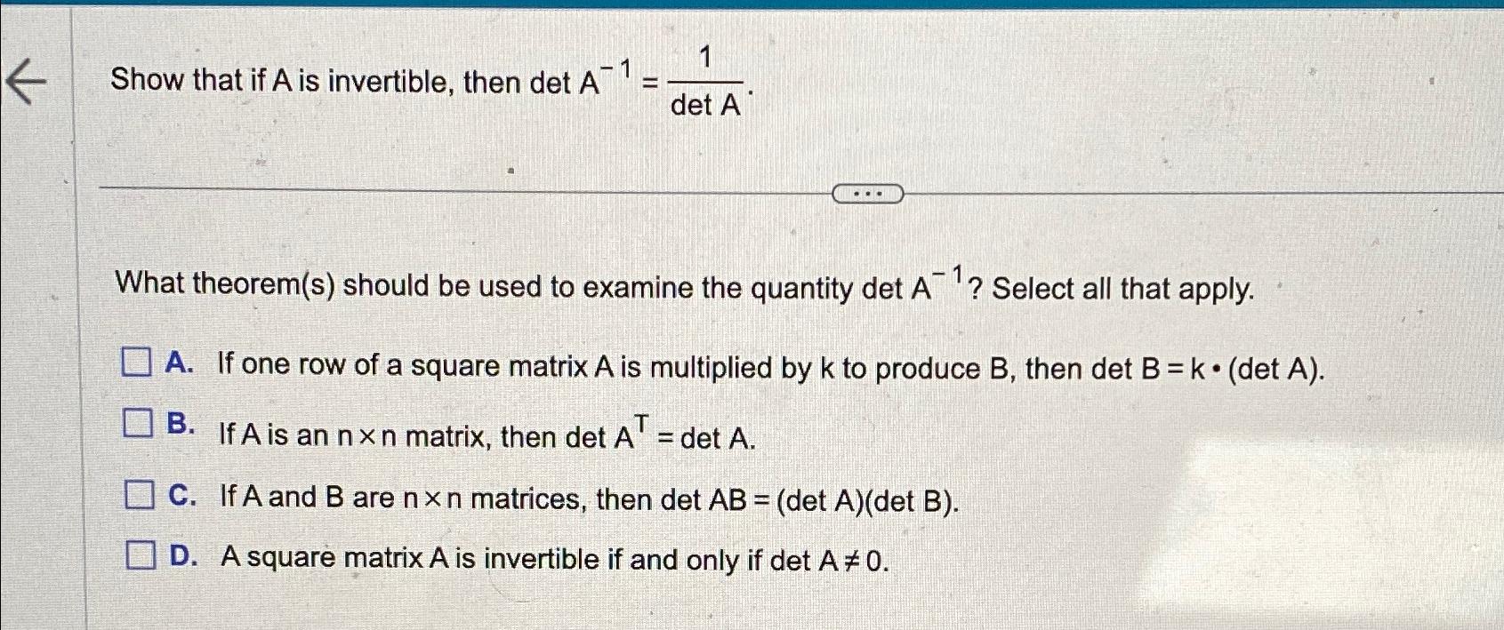 Solved Show that if A is invertible, then | Chegg.com