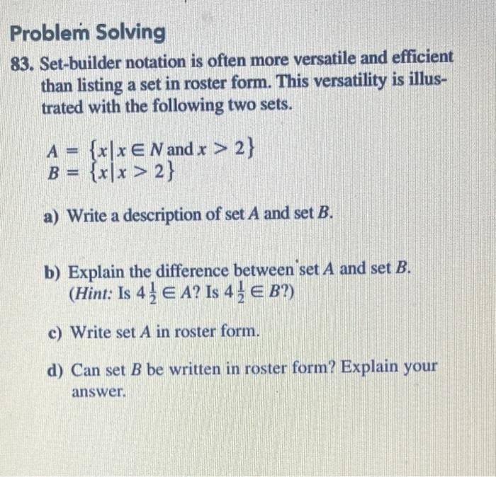 Solved Problem Solving 83. Set-builder notation is often | Chegg.com