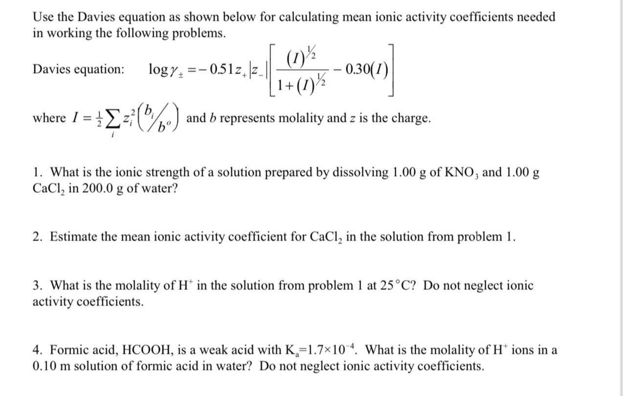 Solved Use the Davies equation as shown below for | Chegg.com