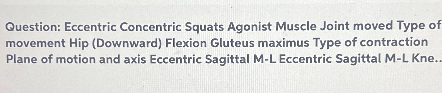 Solved Question: Eccentric Concentric Squats Agonist Muscle | Chegg.com