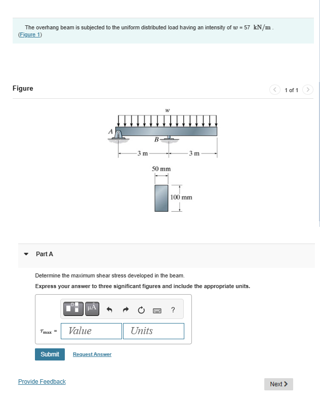 Solved The overhang beam is subjected to the uniform | Chegg.com