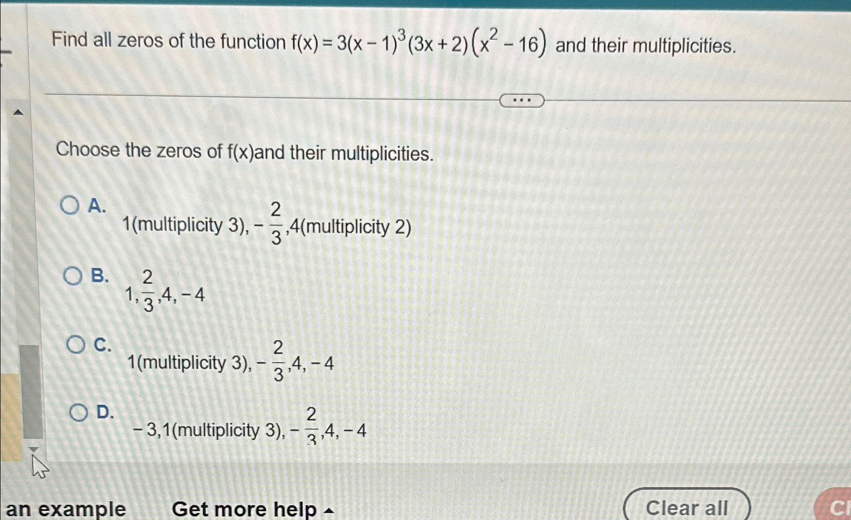 Solved Find all zeros of the function | Chegg.com