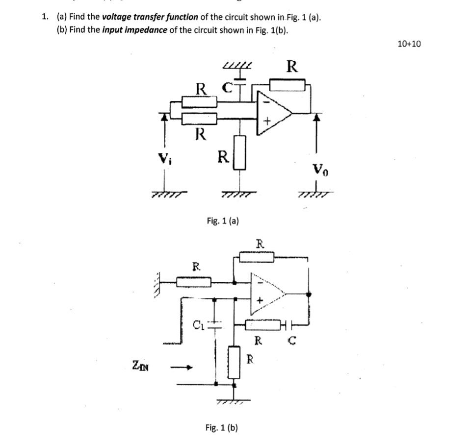 Solved 1. (a) Find the voltage transfer function of the | Chegg.com