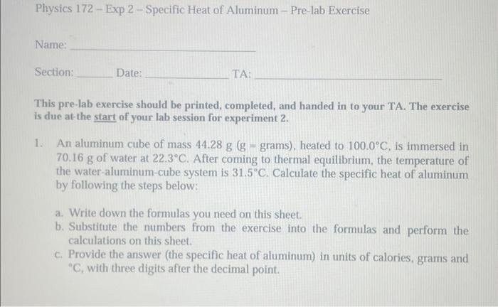 Solved Name: Section: Date: TA: This pre-lab exercise should | Chegg.com