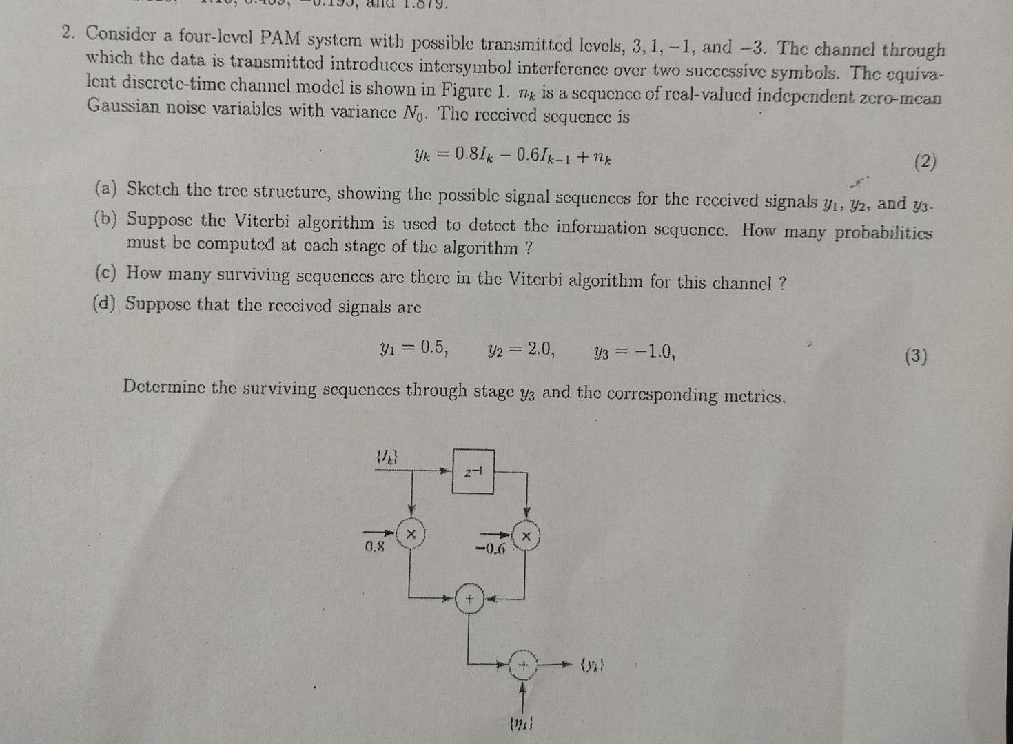 Consider a four-lcvel PAM systcm with possible | Chegg.com
