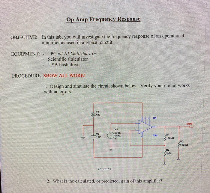 Solved Op Amp Frequency Response OBJECTIVE: In this lab, you | Chegg.com