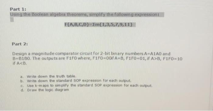 Solved Part 1: Using the Boolean algebra theorems, simplify | Chegg.com