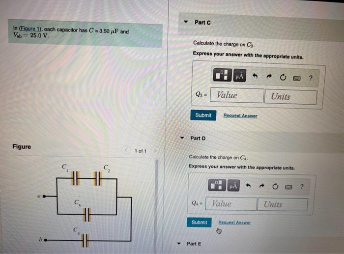 Solved In (Figure 1), each capacitor has C=3.50μF and | Chegg.com