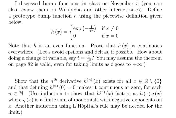 Solved I discussed bump functions in class on November 5 | Chegg.com