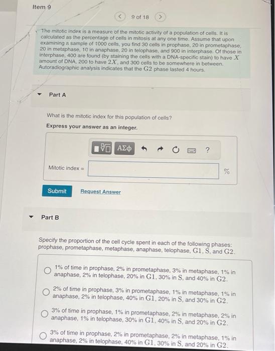 Solved 9 of 18 The mitotic index is a measure of the mitotic | Chegg.com