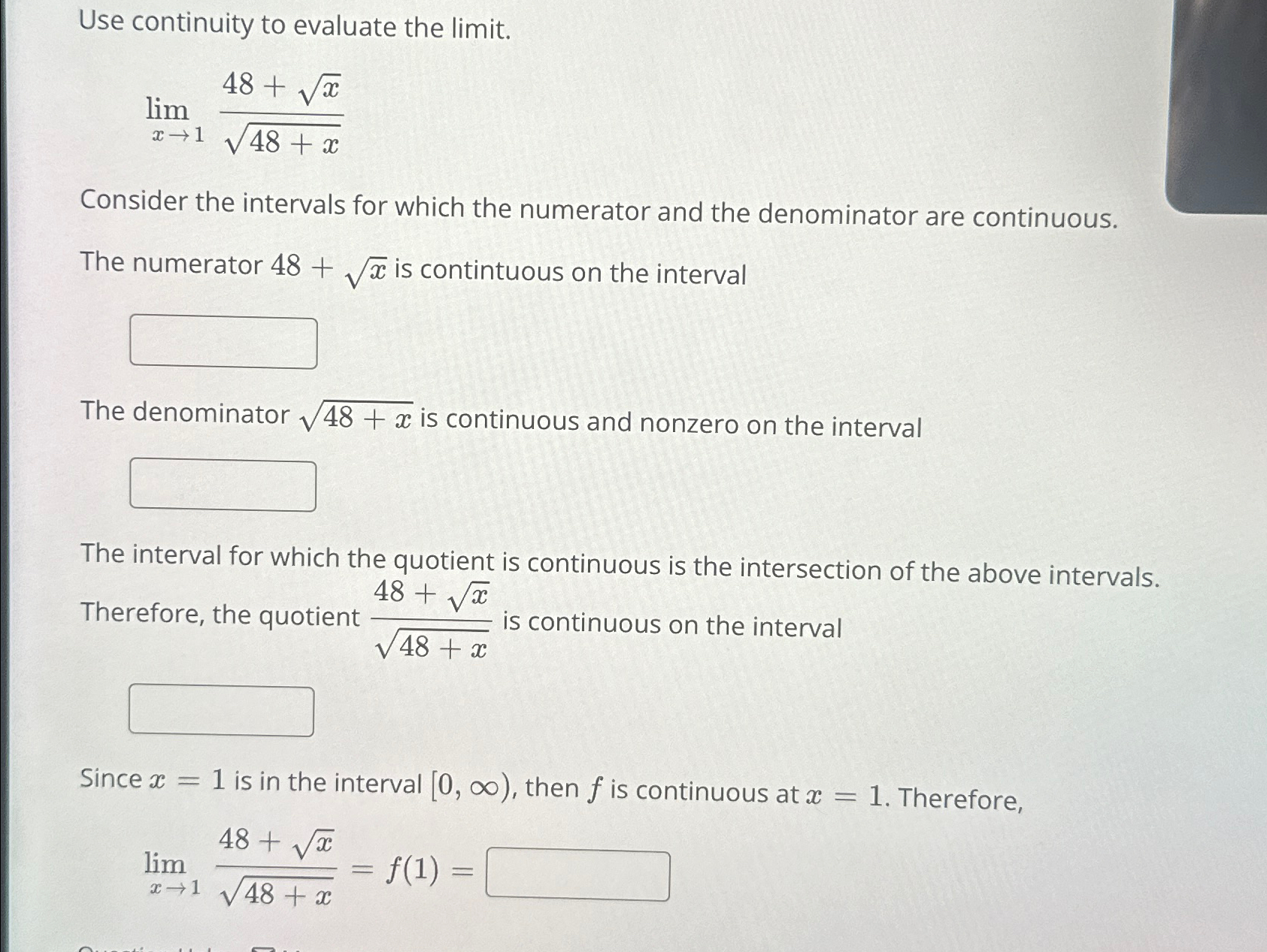 Solved Use continuity to evaluate the | Chegg.com