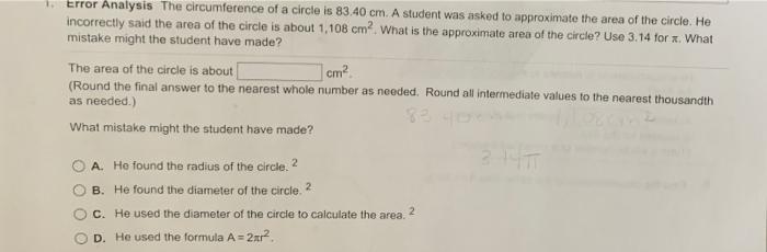 Solved 1. Error Analysis The circumference of a circle is | Chegg.com